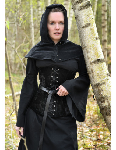Vestido Medieval Burglinde com mangas trompete - Preto ⚔️ Loja Medieval